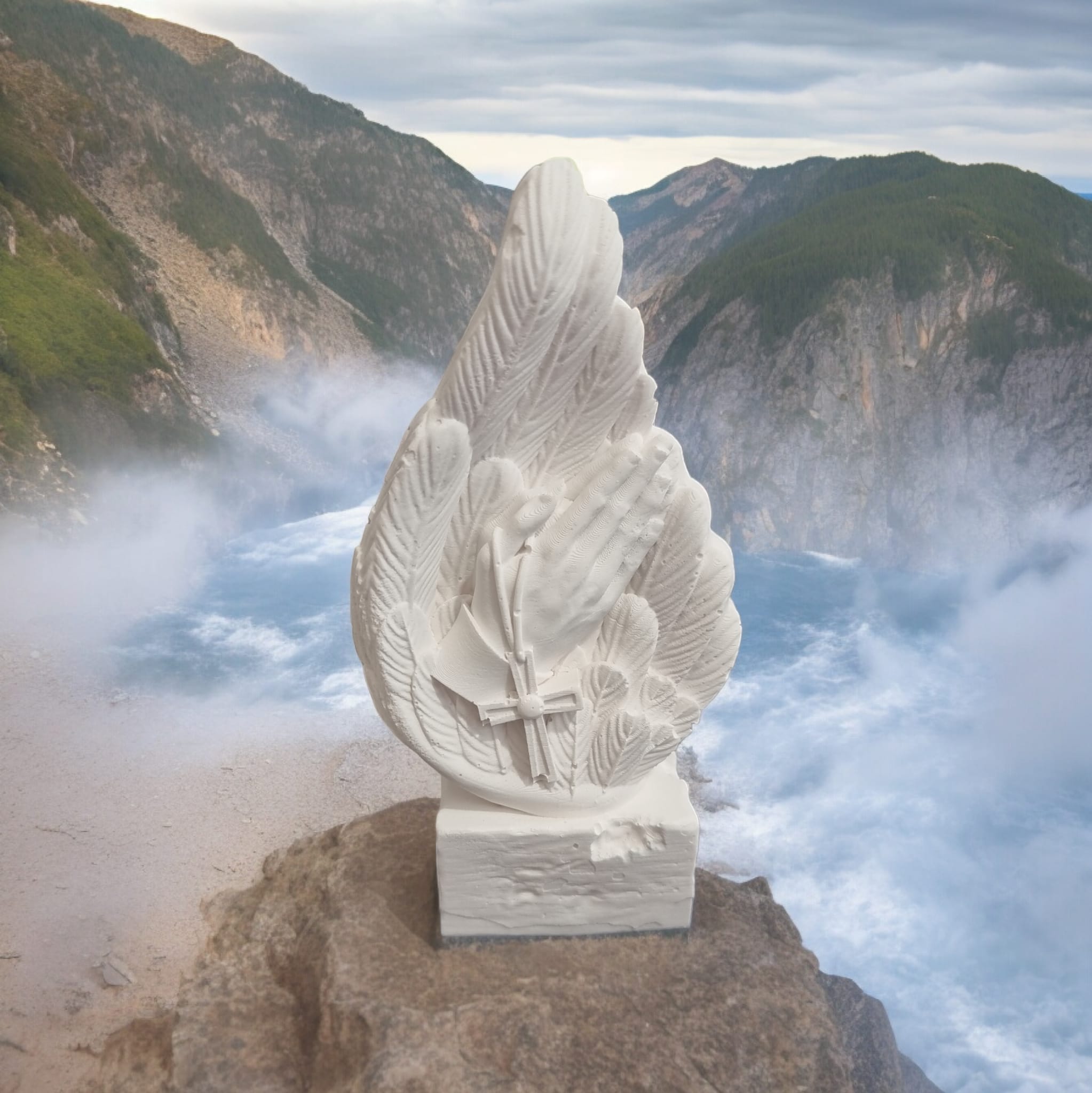 Praying Hands with Cross & Angel Wing Home Decor | Auras Workshop